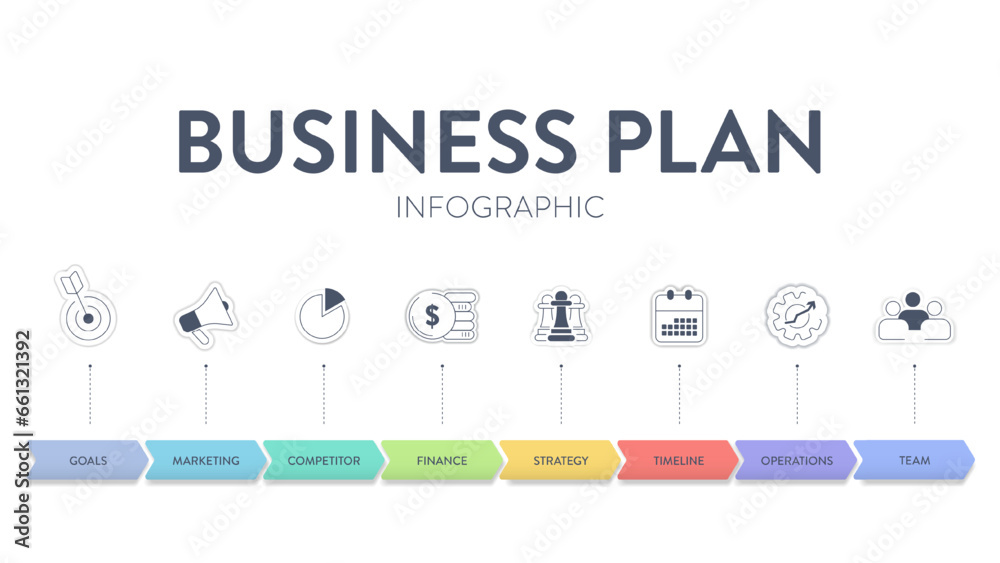 Business plan diagram chart infographic banner with icons vector has ...