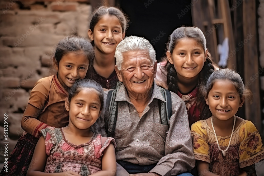Big Mexican family together. Family photo of joyful old people ...
