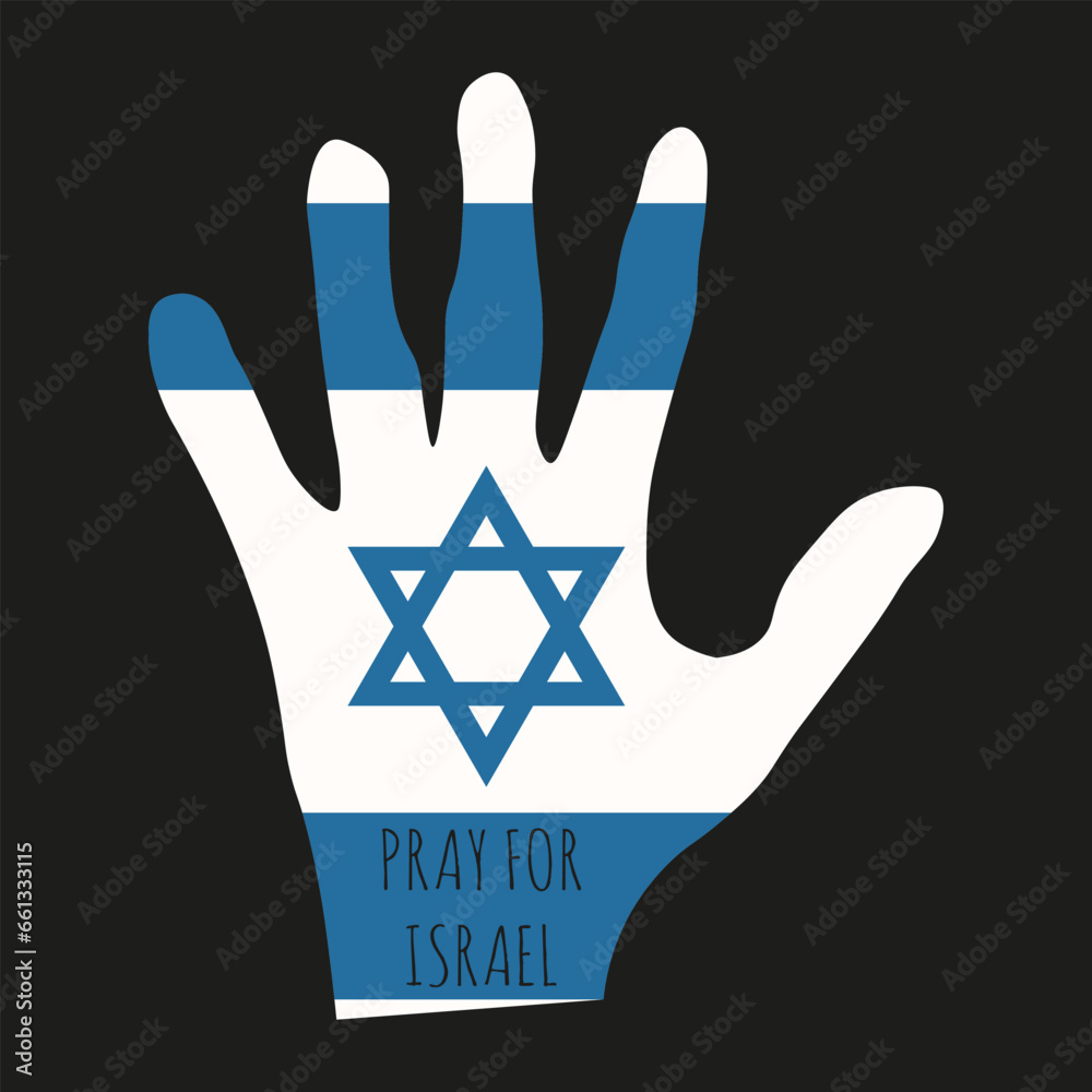 Palestine vs Israel military conflict. Palm in Israel flag color. Pray ...