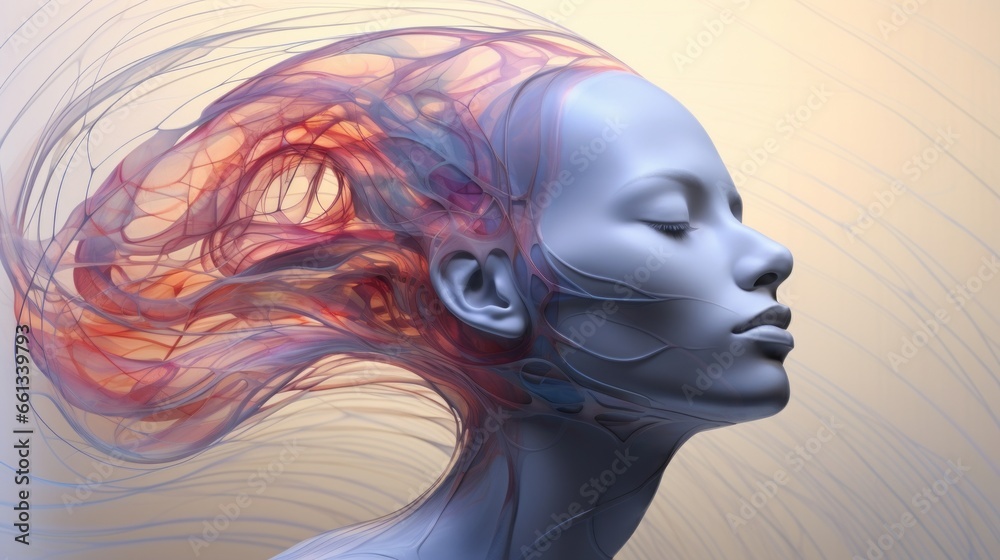 Mental Filter: Abstract, soft-shapes entering a simplified figure’s ...