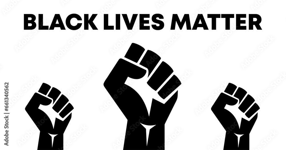 Animated black lives matter writing on the three raising human hand ...