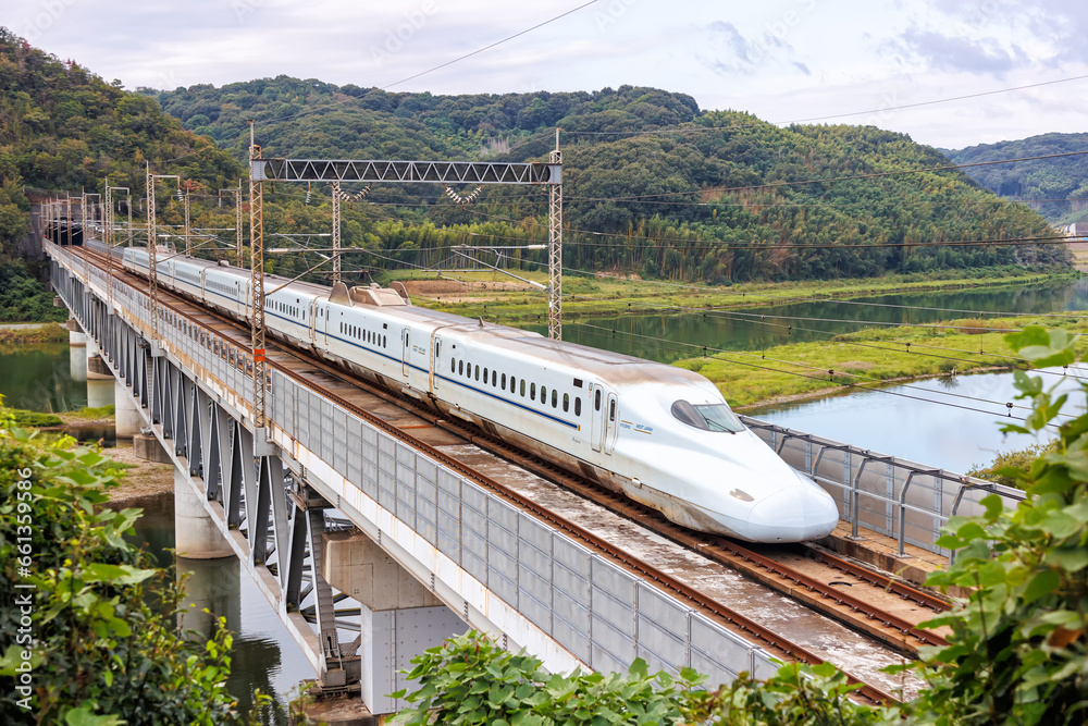 Stockfoto Shinkansen N700 high-speed train operated by Japan Rail JR West on Sanyo Shinkansen ...
