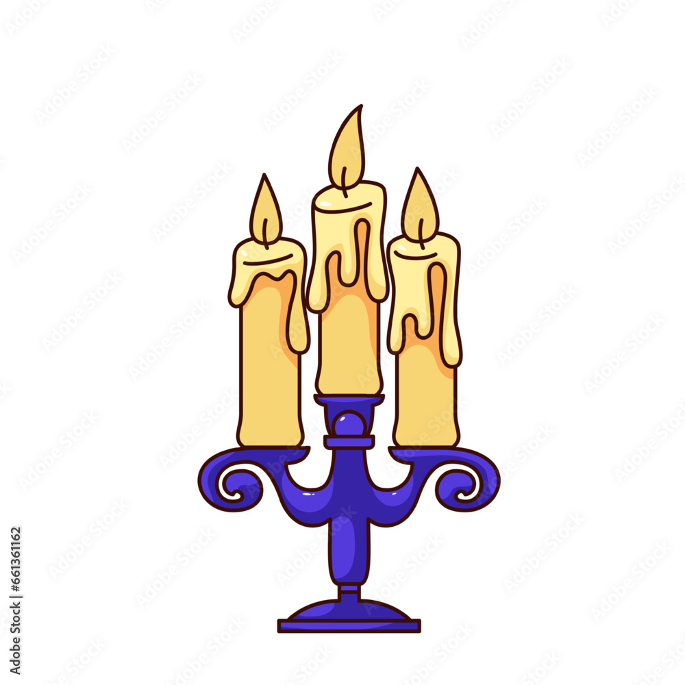Groovy Halloween candles in candlestick vector illustration. Cartoon ...