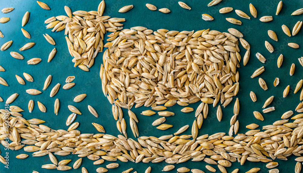Conceptual image of a cow crafted from oats, symbolizing the shift to ...