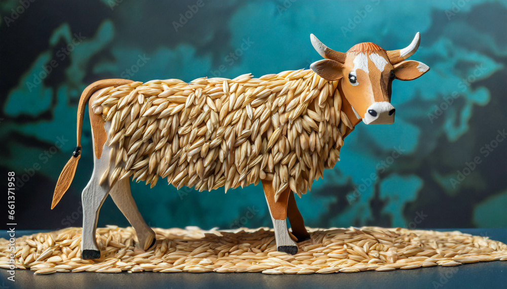 Oat-crafted cow represents the shift to vegan oat milk, highlighting ...