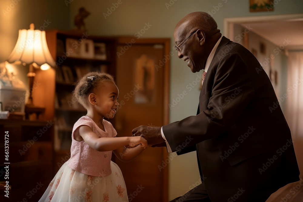 Happy grandfather with his niece. Joyful family moments and time ...