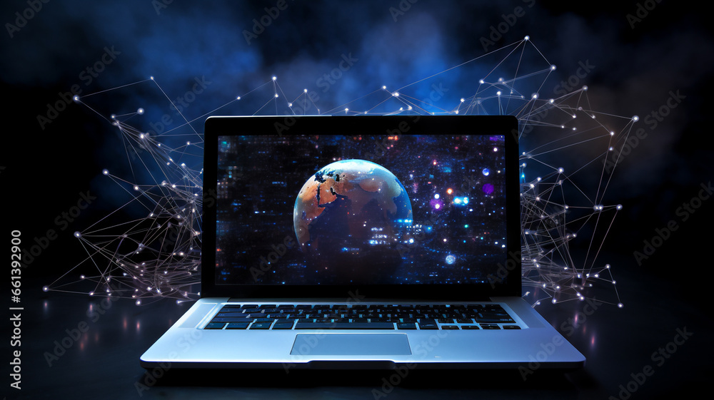 Global communication big data being transmitted across the world while ...