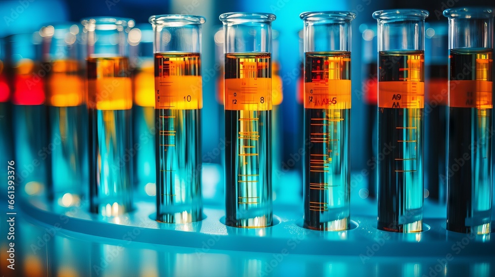 Science laboratory with test tubes and other equipment for medical ...