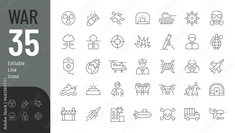 War Line Editable Icons set. Vector illustration in modern thin line ...