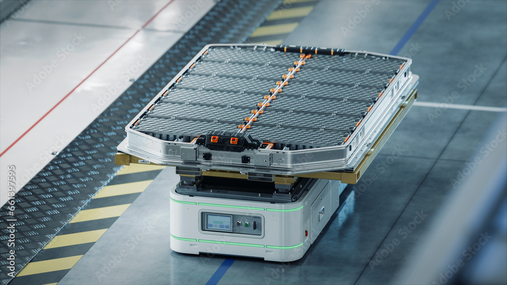 Autonomous AGV Transports Battery Pack on EV Production Line on ...