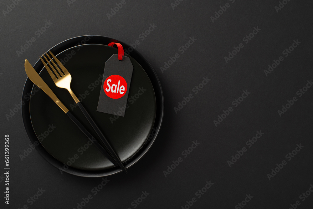 Exclusive restaurant Black Friday promotion theme. Overhead shot of ...