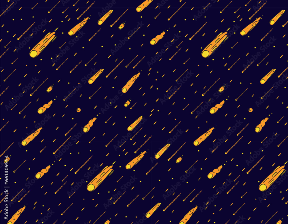 Pattern of meteor shower, singing stars on a blue background. Seamless ...