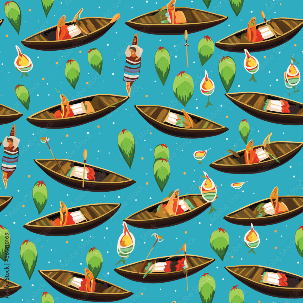 Floating market pattern - asian boats with fresh produce going to a ...
