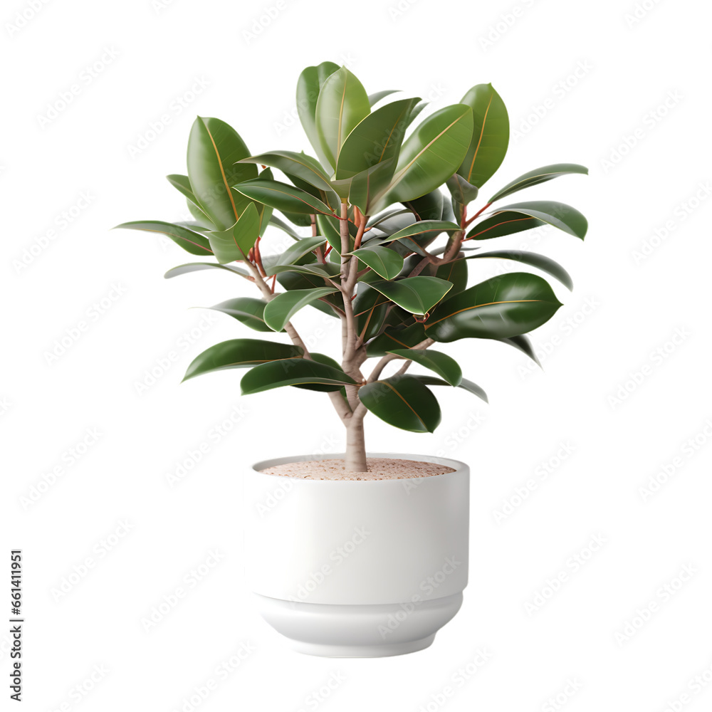 Rubber Tree in a White Pot Isolated on Transparent or White Background ...