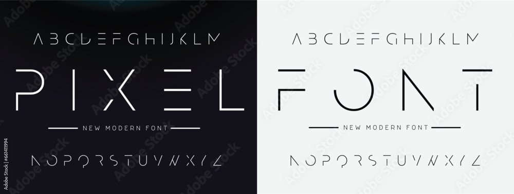 Vetor de Modern thin line alphabet. Thin segment line font, minimalist ...