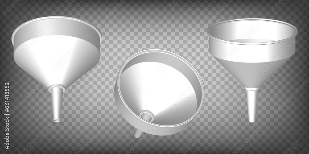 Set of 3d Funnel realistic on transparent background. Funnel 3d icon ...