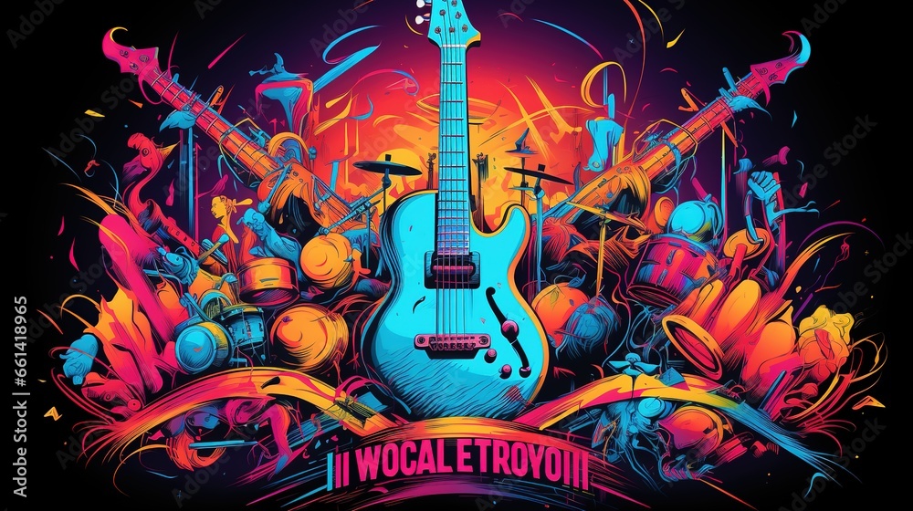 Rock and Roll Year Poster Template With musical instruments featuring ...