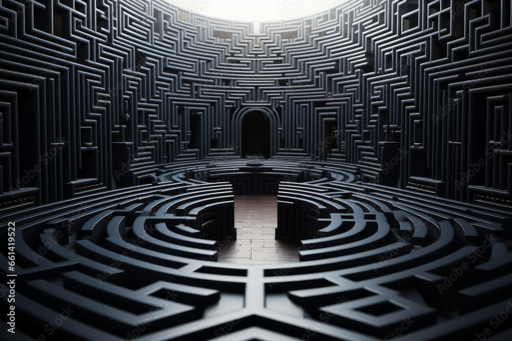 Mysterious and dark labyrinthine tunnel with hidden passages and eerie ...