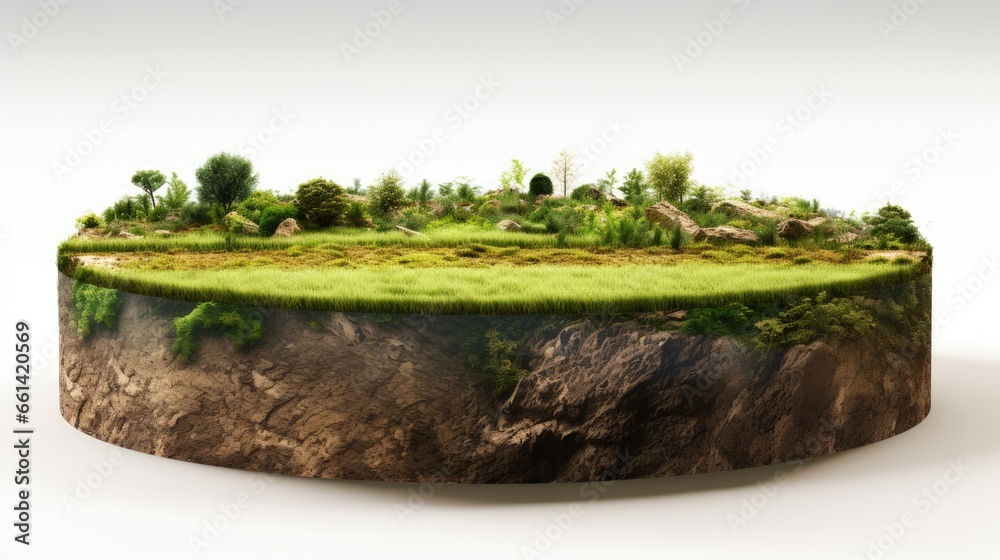 3D Illustration round soil ground cross section with earth land and ...