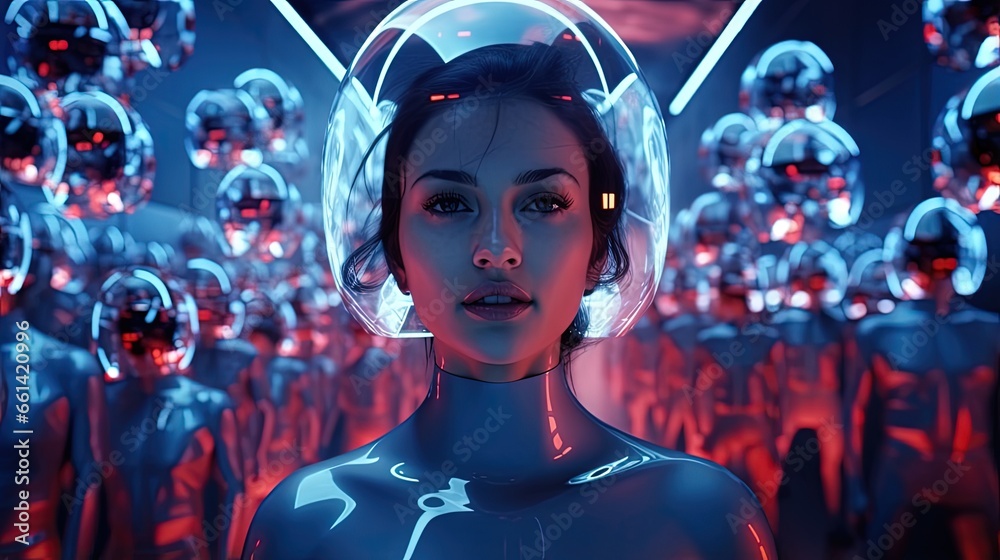 3D Render of avatars with emotions icons walk in futuristic immersive ...