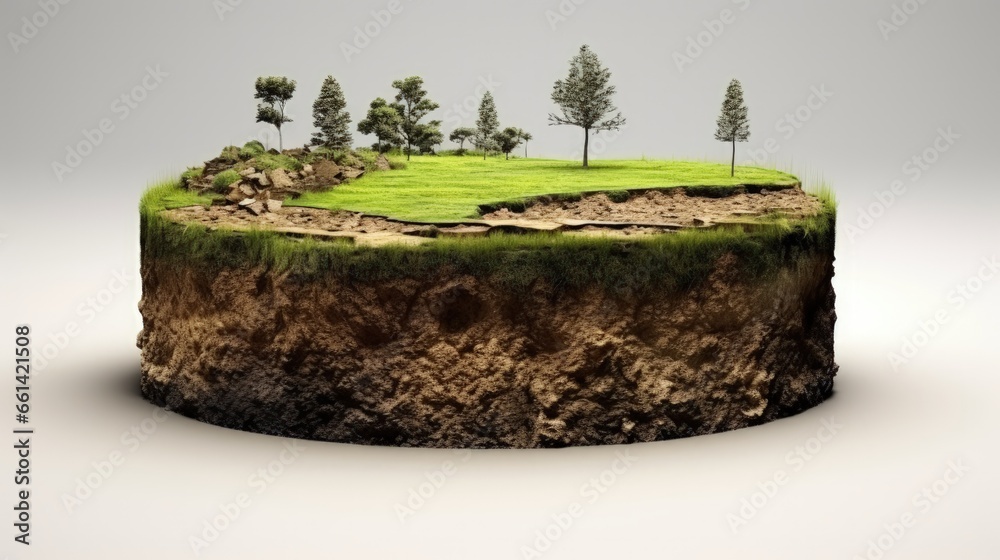 3D Illustration round soil ground cross section with earth land and ...