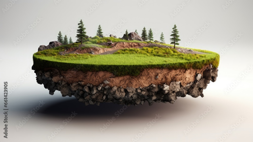 3D Illustration round soil ground cross section with earth land and ...