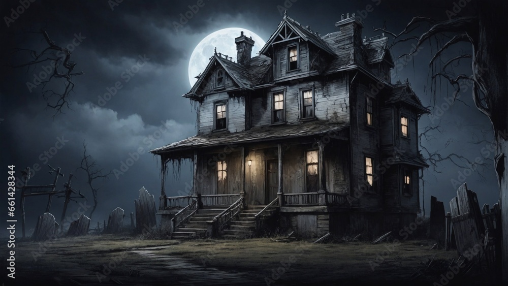 abandoned horror house, overgrown garden filled with twisted, thorny ...