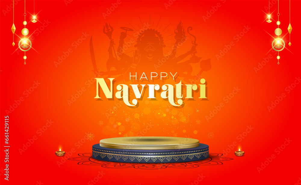 Navratri Poster Background design for Maa Durga puja festival. Podium ...