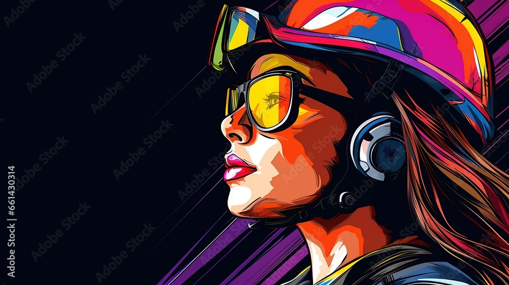 Female engineer reads digital blueprints near construction site vector ...