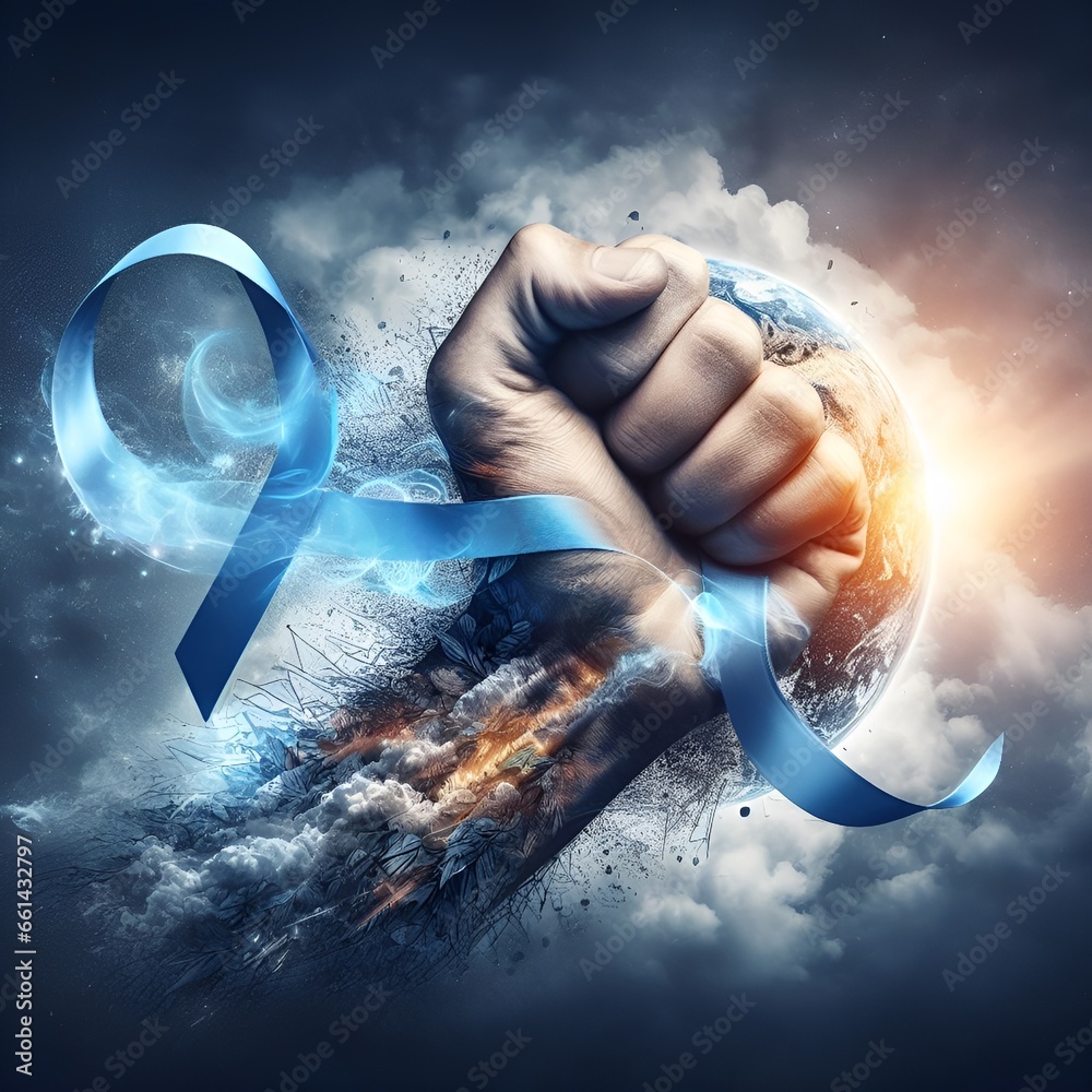 Fist with Blue Ribbon: A Symbol of Victory and Success. AI generative ...