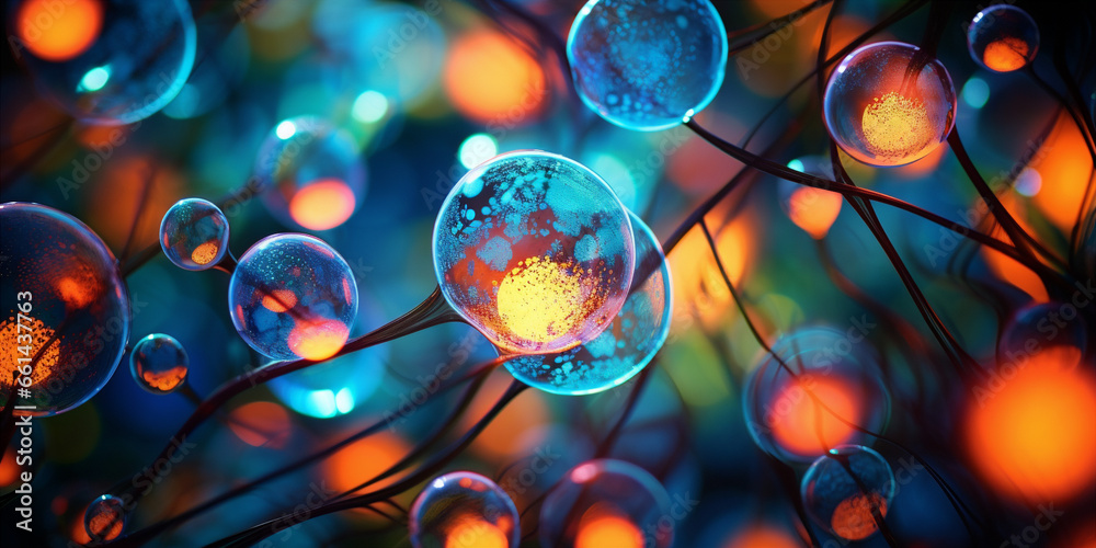 cells brightly colored cells glowing under the microscope Stock Photo ...