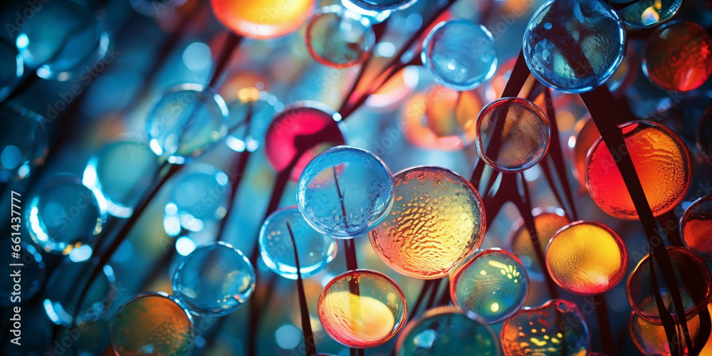 cells brightly colored cells glowing under the microscope Stock Photo ...