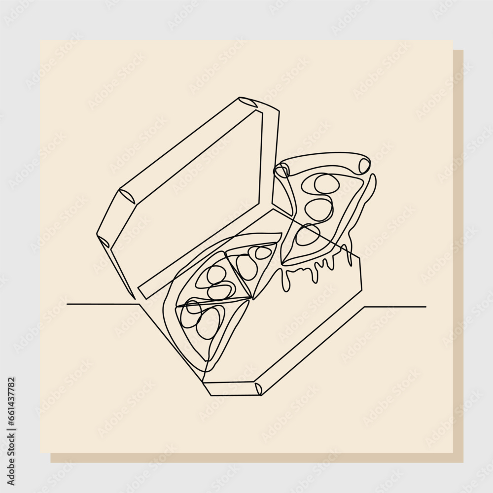 Continuous single line sketch drawing art of delicious hot cheese pizza ...