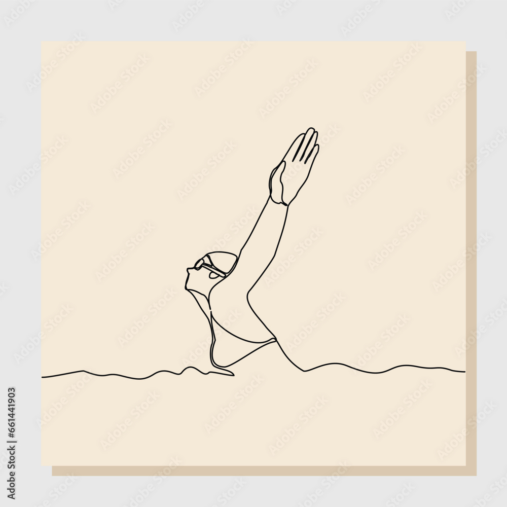 Continuous single line sketch drawing art of swimming athlete man dive ...