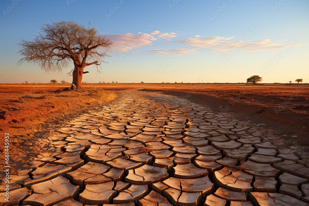 Heat and drought. Global warming, climate change. Endless dried-up ...