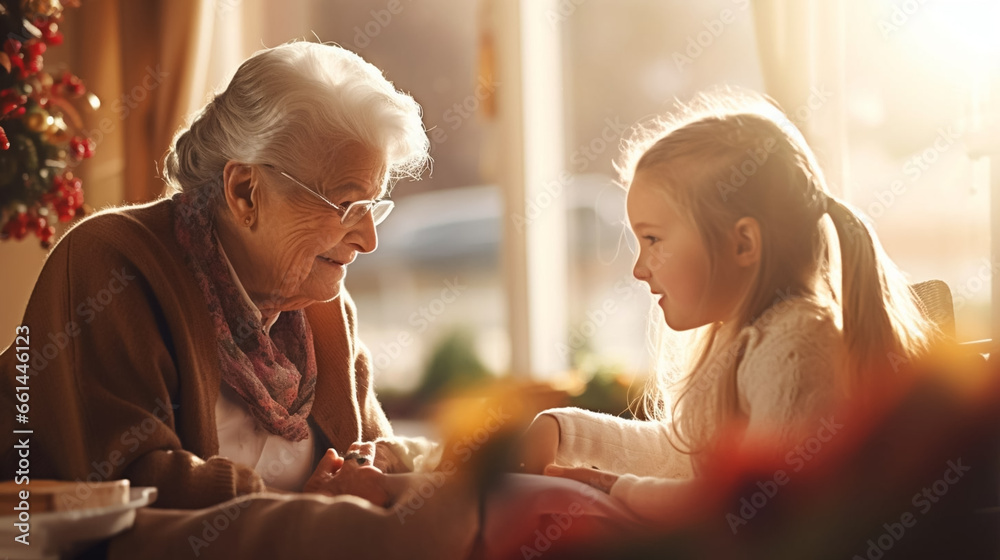 copy space, stockphoto, grandchild visiting her old grandmother in a ...