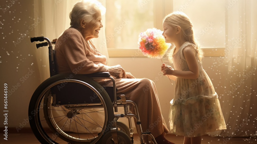 copy space, stockphoto, grandchild visiting her old grandmother in a ...