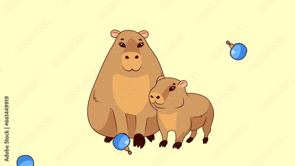 Motion graphics and animation illustrations Two cute drawn capybaras ...