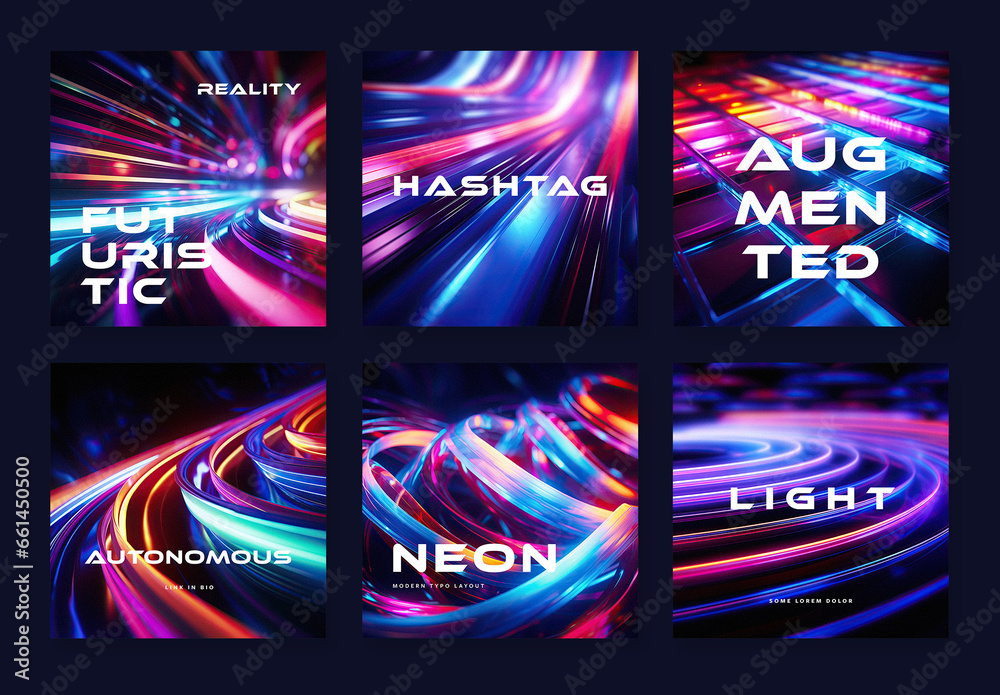 Futuristic Neon Social Media Layouts With Generative Ai Stock Template ...