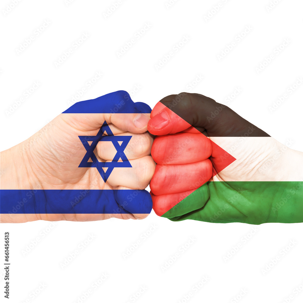 Fist flags Israel and Palestine fight - Two bumped clenched fists with ...