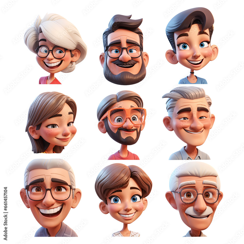 Cartoon 3d style diverse people different genders and ages. Isolated ...