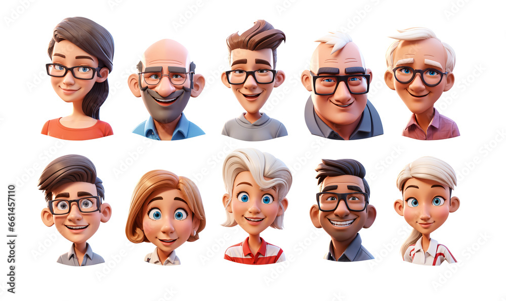 Cartoon 3d style diverse people different genders and ages. Isolated ...