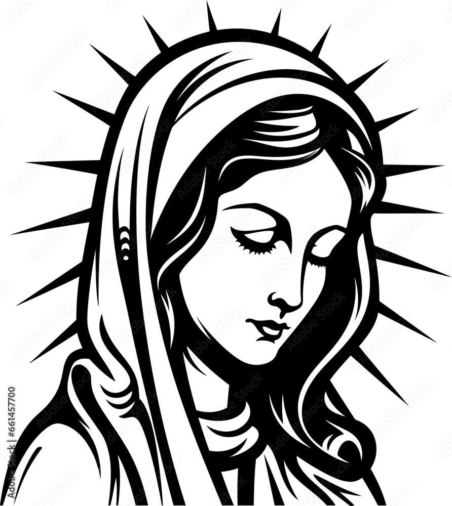 Virgin mary silhouette. Black and white laser cutting vector template ...