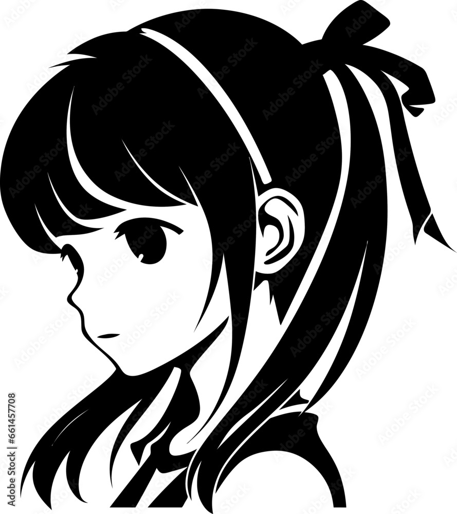 Cute anime girl face silhouette. Black and white laser cutting vector ...