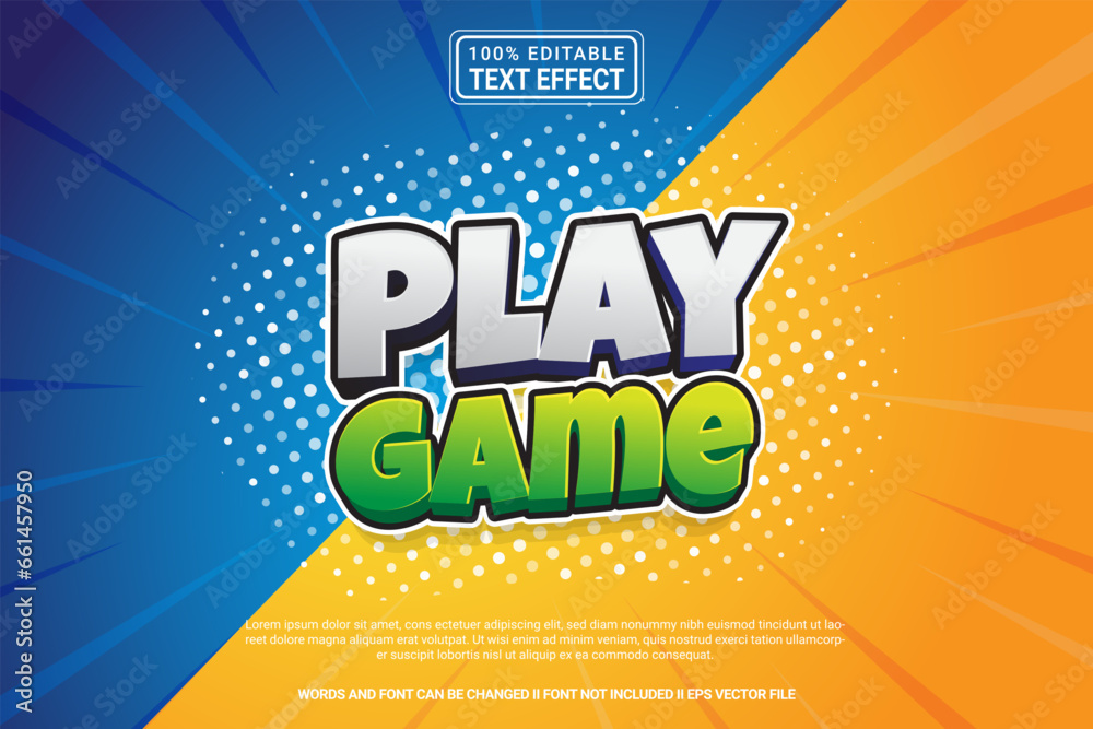 Editable text effect Play Game 3d cartoon template style modren premium ...