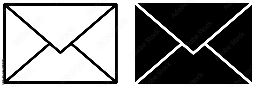 Mail icon set. Envelope outline and silhouette. Email, letter, sms ...