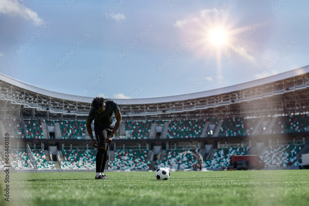 Professional male football, soccer player on stadium background ...