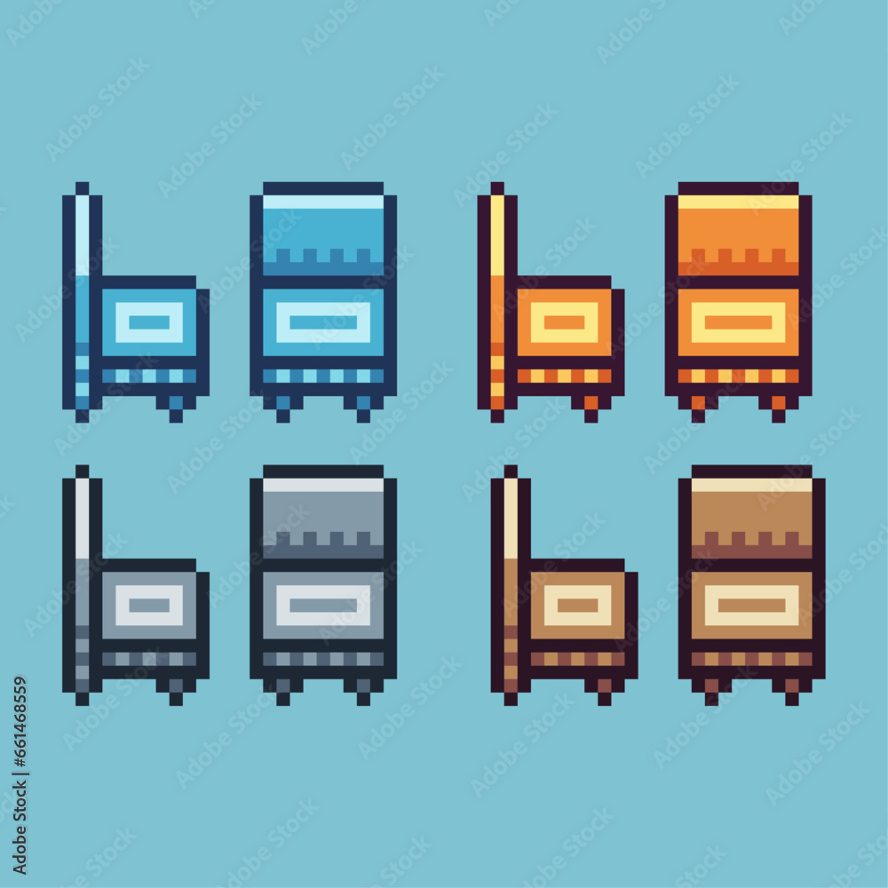 Pixel art sets of chair with variation color item asset. Simple bits of ...