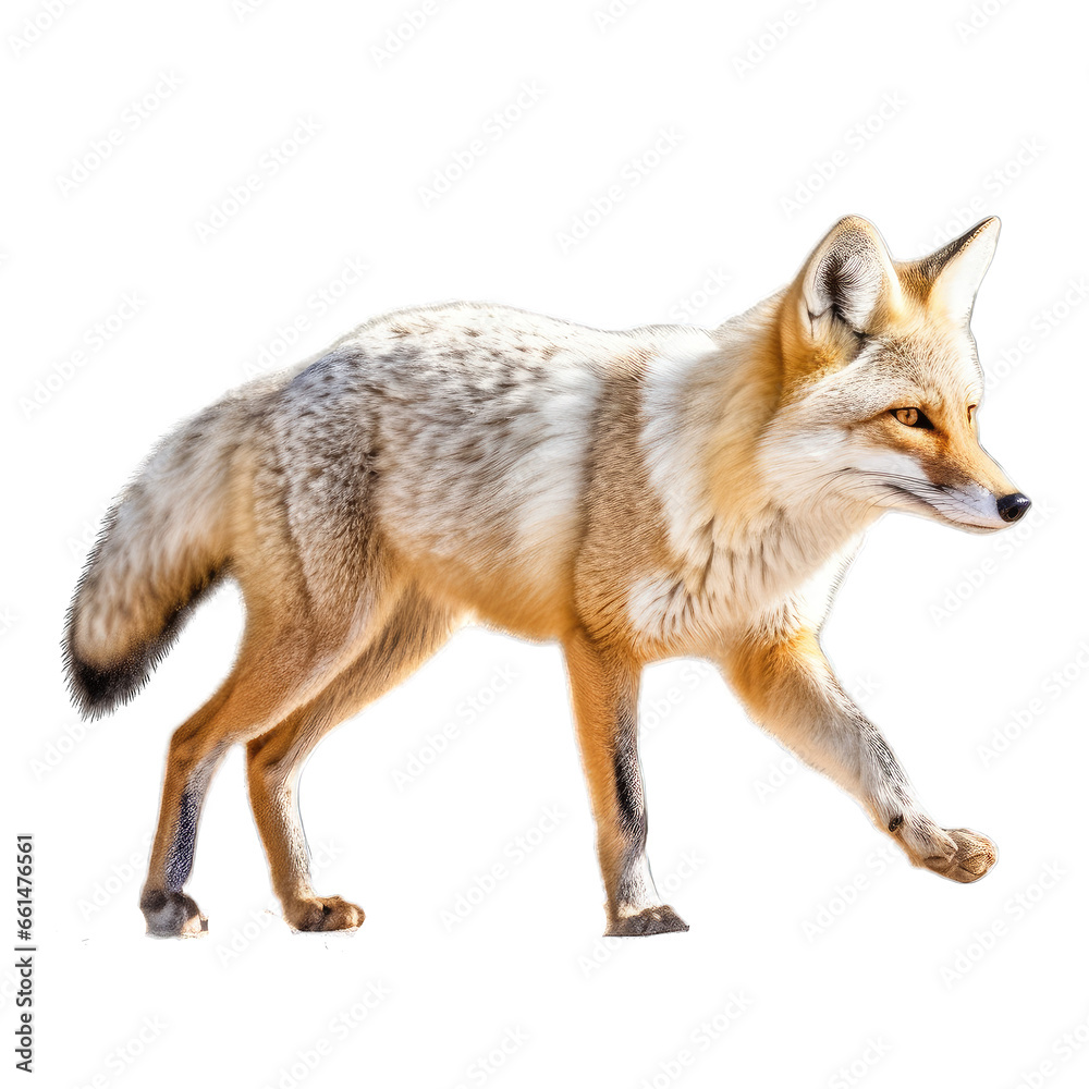 Tibetan Sand Fox runing sideview isolate on transparent background ...