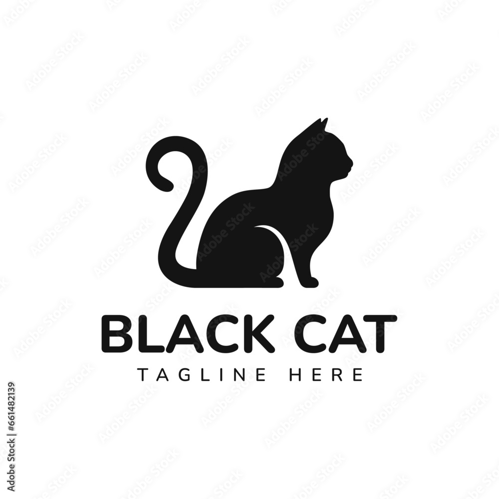 Cat logo icon vector template. Silhouette cat logo design. Sitting cat ...
